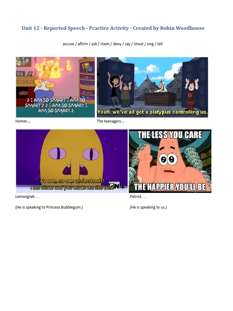 B1 - PET Unit 12 Reported Speech Practice | PDF