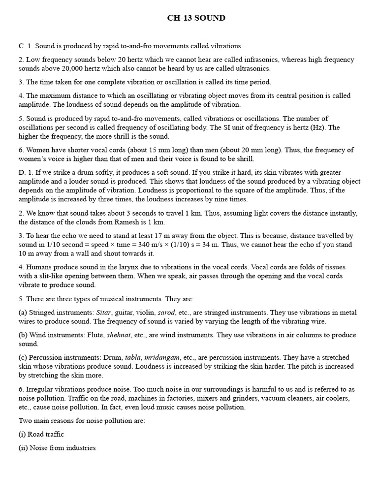 Ch-15 Sound Class Vii Qans | PDF | Sound | Frequency