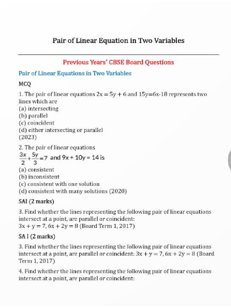 CH - 3 PYQ's Maths | PDF