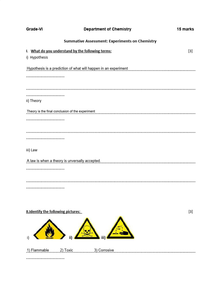 Unit 10 Assessment Worksheet - Experiments in Chemistry | PDF | Science