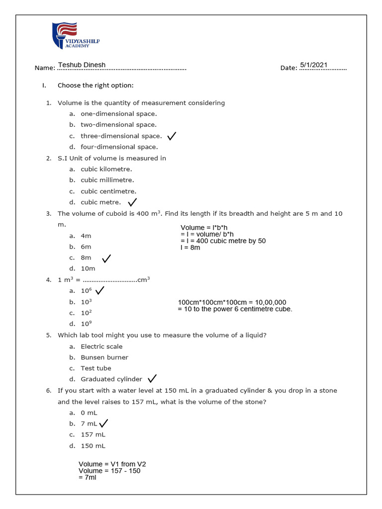 Measuring Liquid Volume Worksheet | PDF