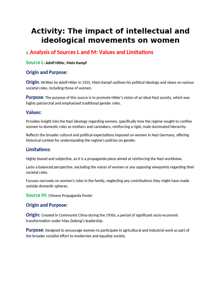 Activity The Impact of Intellectual and Ideological Movements On Women ...