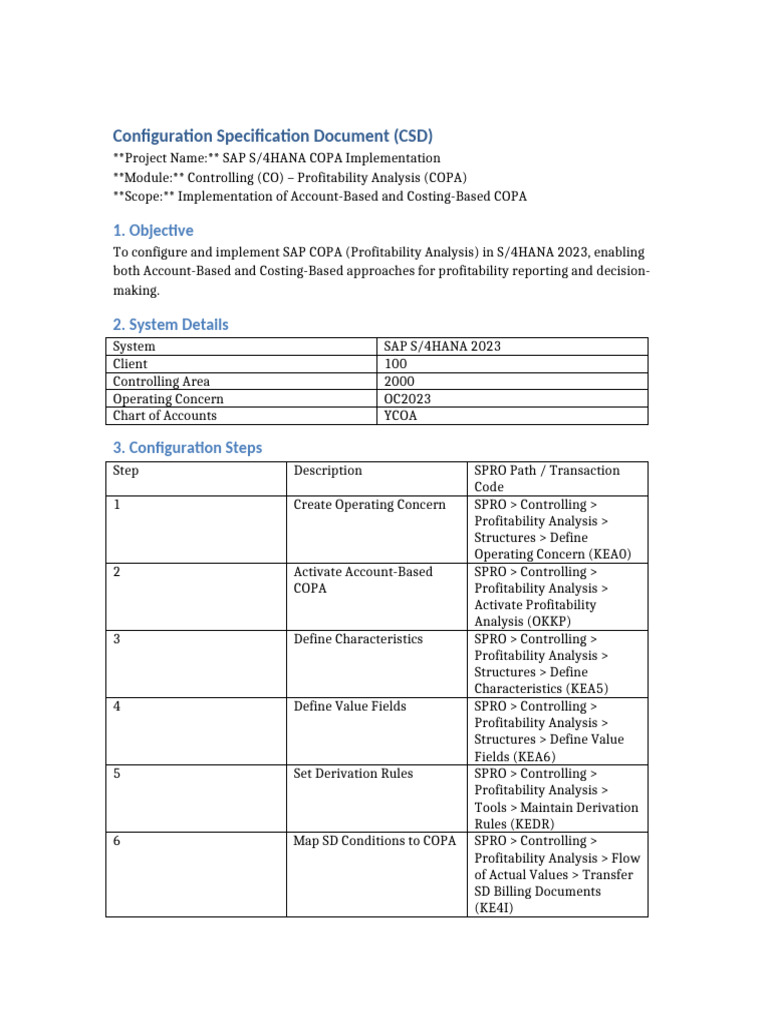 Sample CSD COPA S4HANA 2023 | PDF | Business | Information Technology