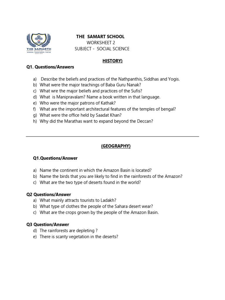 Worksheet 2 Class 7 Final Term | PDF