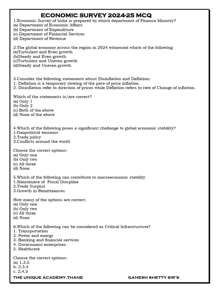 Economic Survey 2024-25 MCQs | PDF | Non Tariff Barriers To Trade | Banks