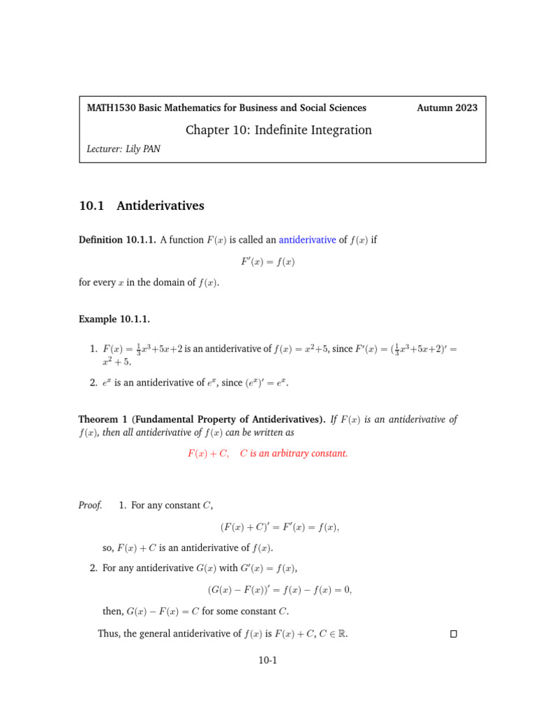 Ch10 Indefinite Integration | PDF | Integral | Mathematical Concepts
