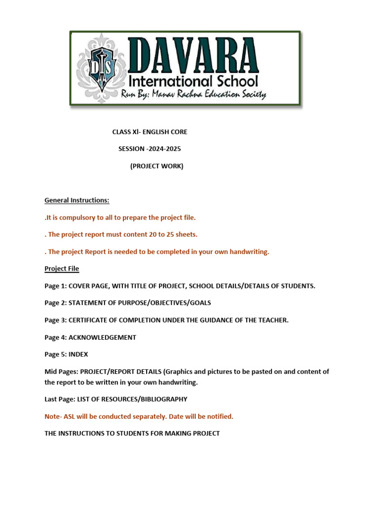 ENGLISH Project work Class-Xl (2024-25) | PDF