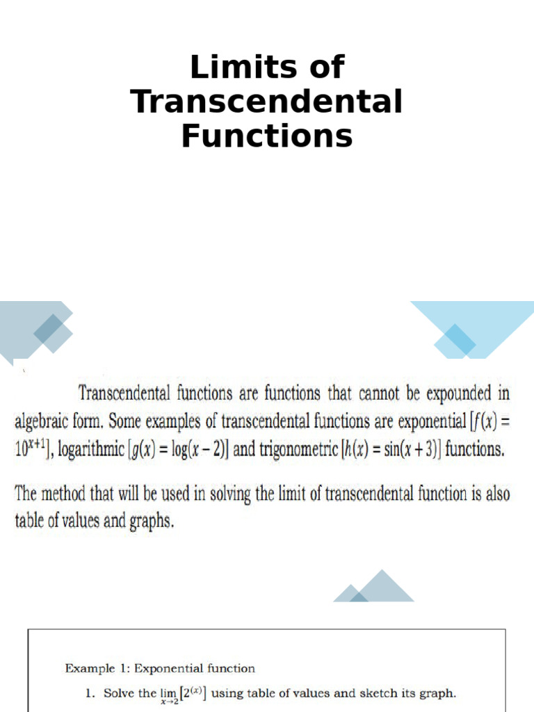 Lesson 3 Limits of Transcendental Functions | PDF