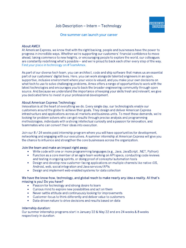 Amex Campus JD Technology Intern | PDF