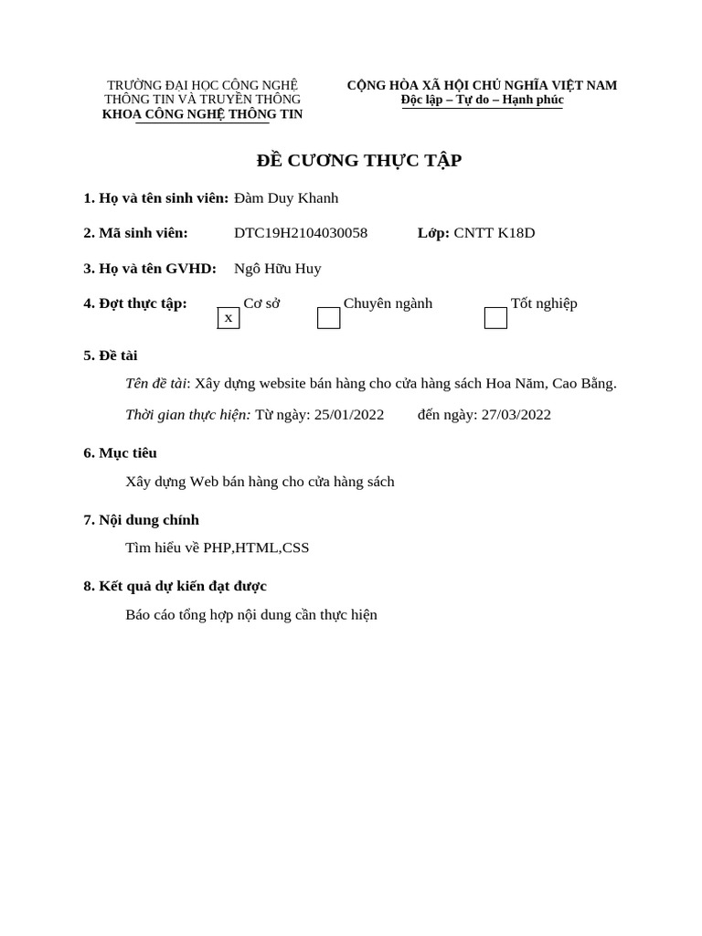 TTCS - DE CUONG Thuc Tap - Khanh ĐD - 2022,01mm, 25 | PDF