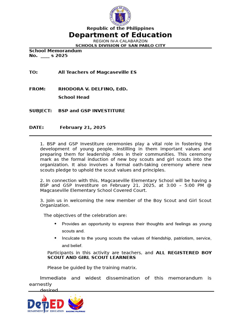 BSP Gsp-Investiture Proposal | PDF