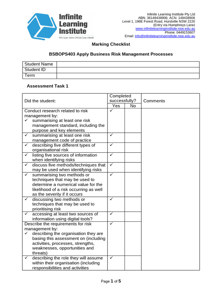 BSBOPS403 Marking Checklist V3 12 15 | PDF | Risk | Risk Management