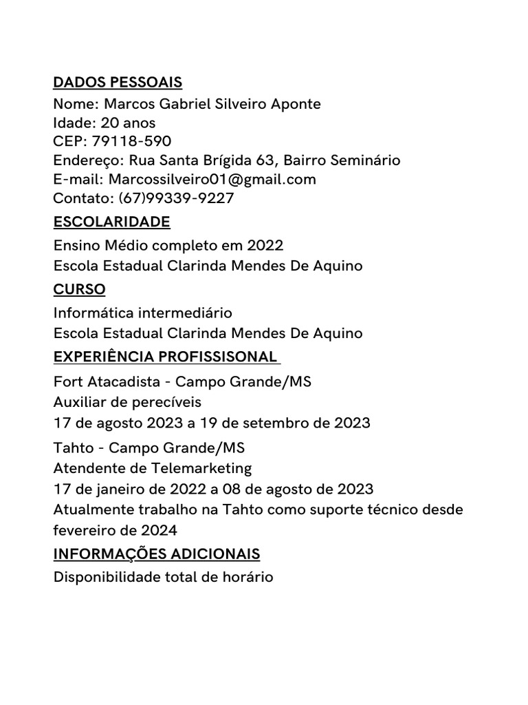 Currículo de Marcos Gabriel Aponte | PDF