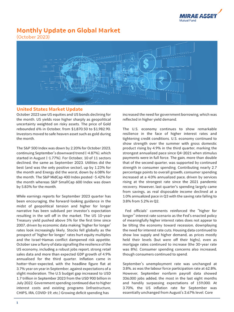Monthly Update On Global Market - October 2023 | PDF | Recession ...