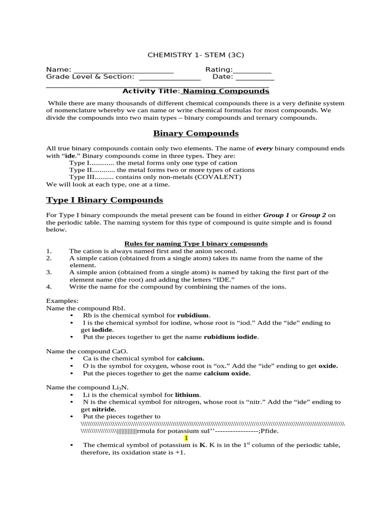 Naming Binary Compounds Guide | PDF | Ion | Chemical Compounds