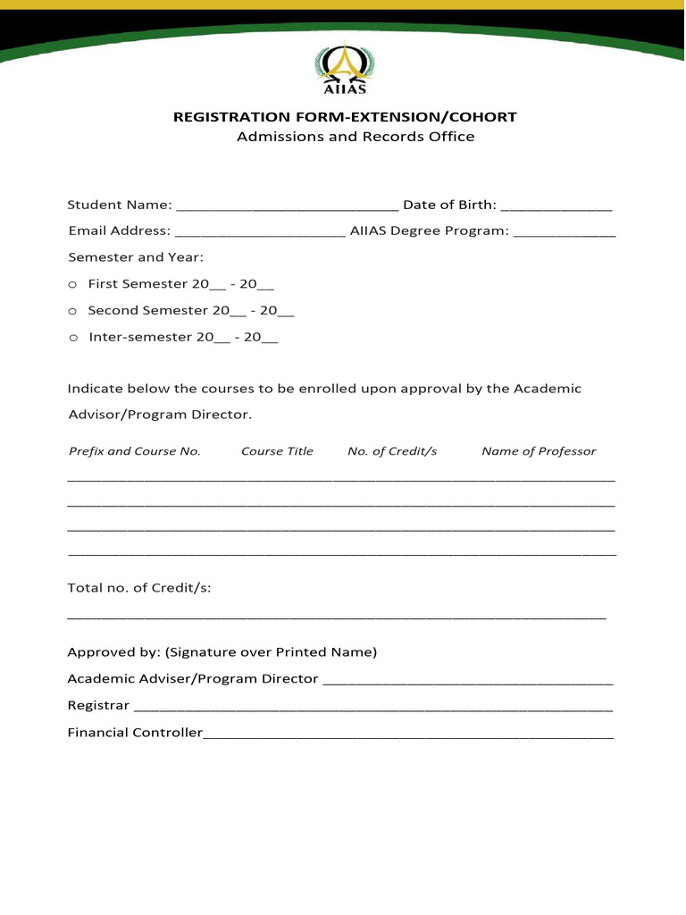 AIIAS Course Registration Form | PDF