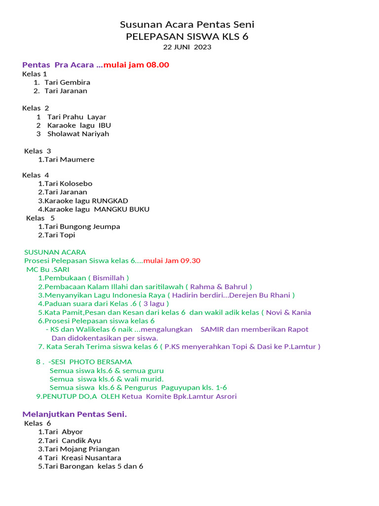 Susunan Acara Pentas Seni | PDF
