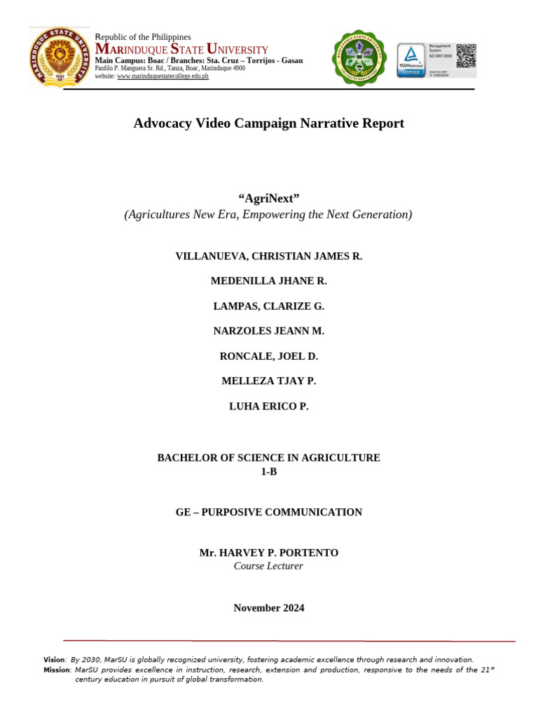 Format For Advocacy Video Campaign Narrative Report | PDF | Agriculture ...