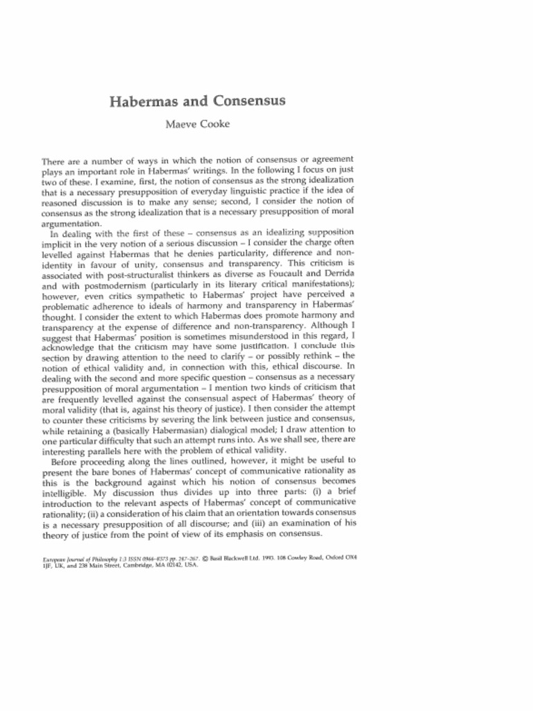 About Habermas Consensus of Truth Habermas (OCR) | PDF