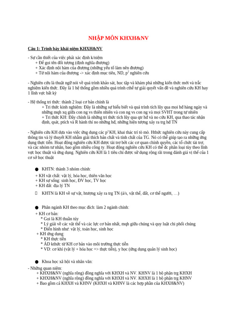 NHẬP MÔN KHXH - NV | PDF