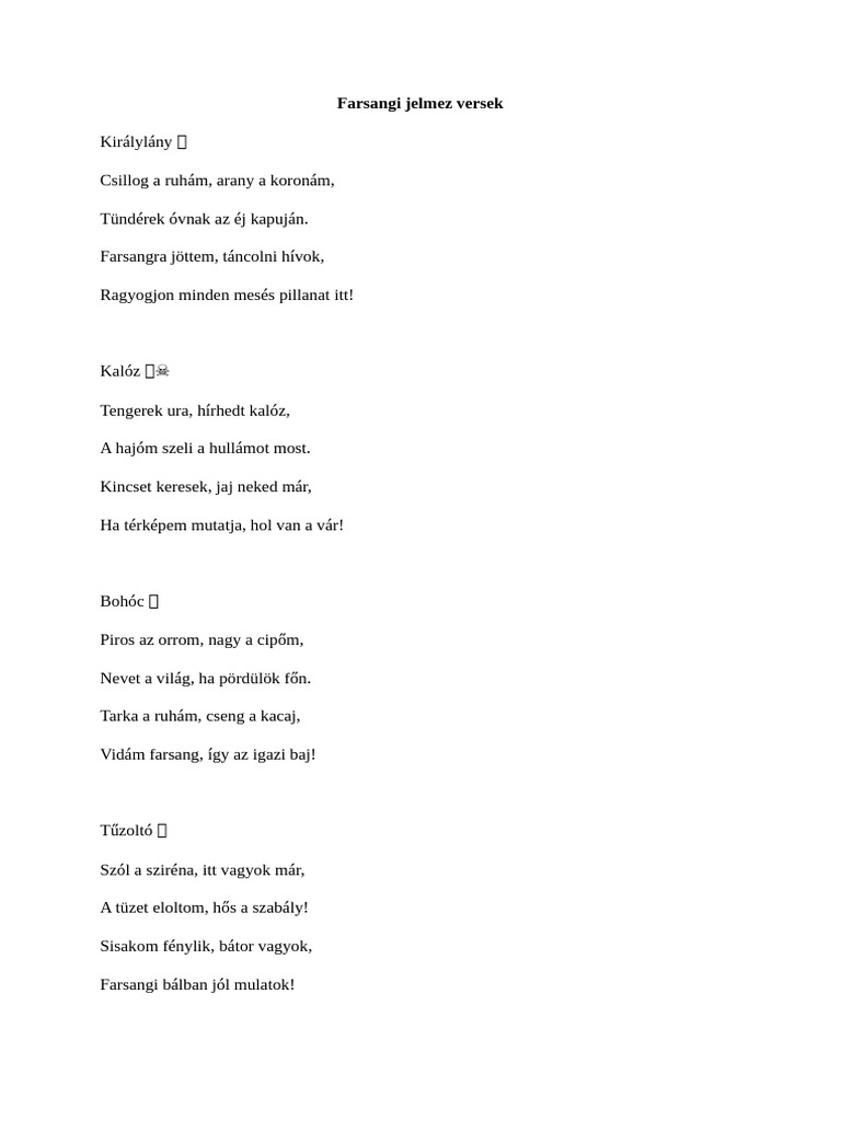 Farsangi Jelmez Versek | PDF