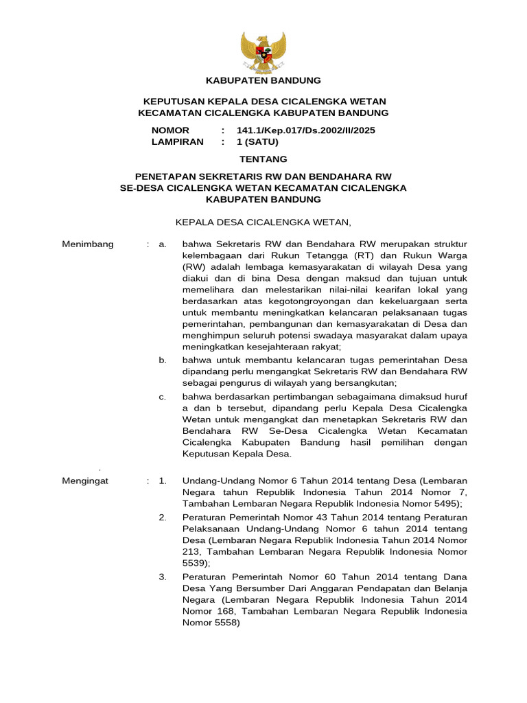 SK Pen Sek Dan Bend RW Desa Cicalengka Wetan | PDF