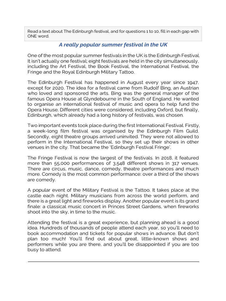 Eng 126 - Reading Level1 - Extra Reading - 4 | PDF | Edinburgh | Performing Arts