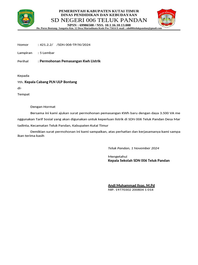 Surat Permohonan Listrik Baru | PDF