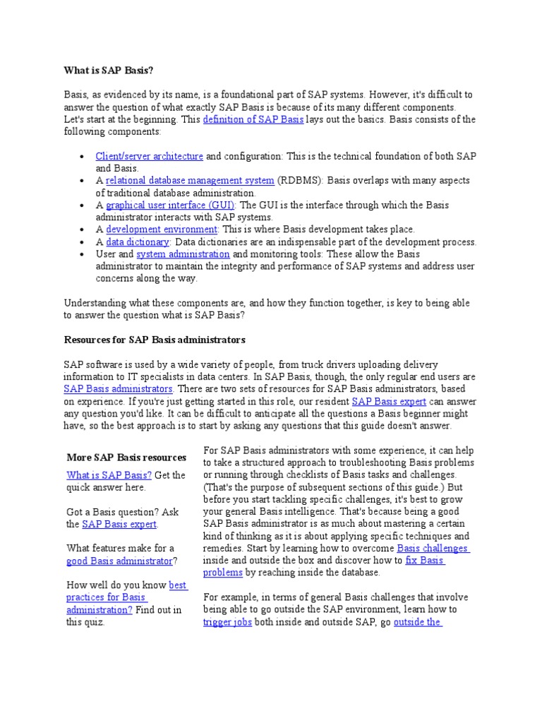 What Is SAP Basis | PDF | System Administrator | Sap Se