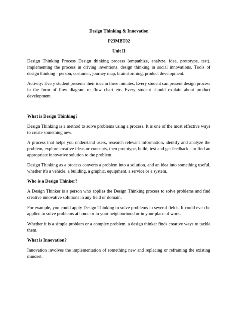 Design Thinking Process for Innovation | PDF | Design Thinking | Prototype