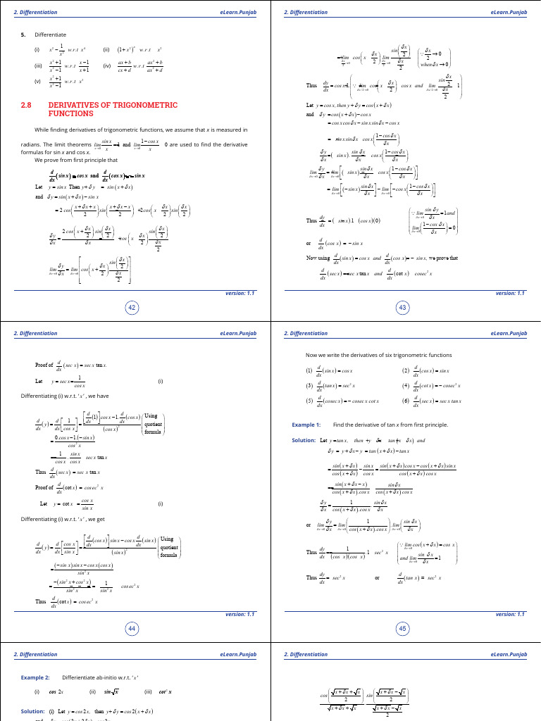 Derivatives of Trigonometric Functions | PDF | Trigonometric Functions | Elementary Mathematics