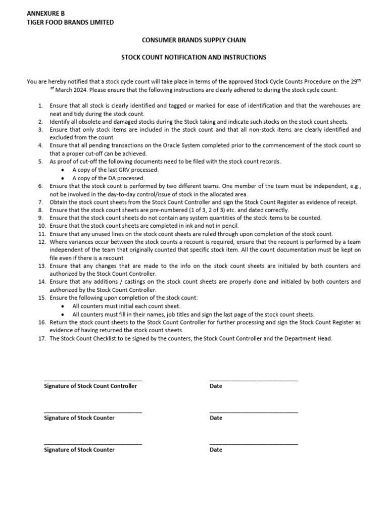 Stock Count Instructions | PDF