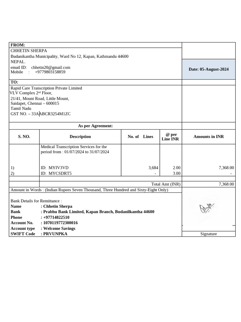 Invoice - July 2024 | PDF