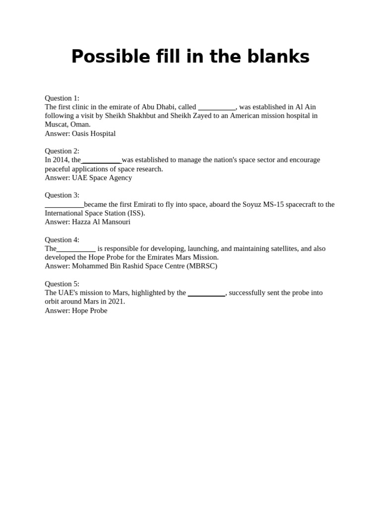 Possible Fill in The Blanks MSCS | PDF