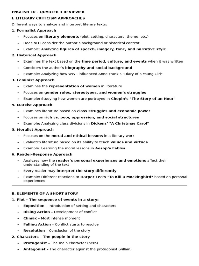 English 10 3rd Quarter Reviewer | PDF | Essays | Narration