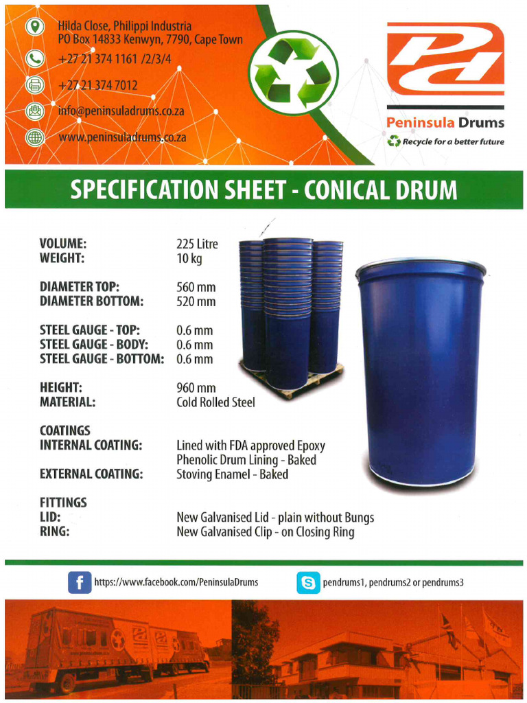Conical Drum - Specification Sheet | PDF