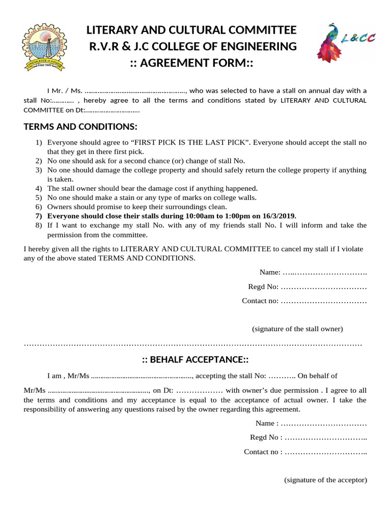 Stall Agreement Form | PDF