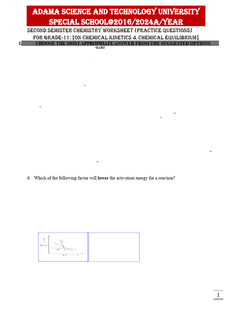 Grade 11 Chemistry: Kinetics & Equilibrium Worksheet | PDF | Reaction ...