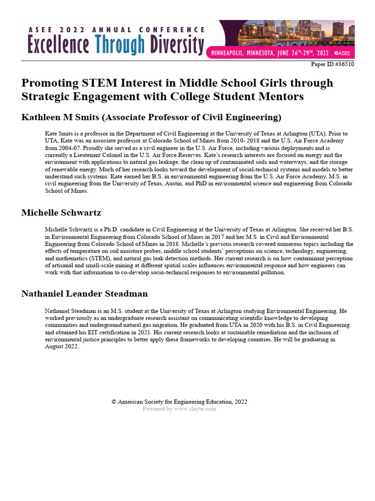 STEM Mentoring for Middle School Girls | PDF | Science, Technology ...