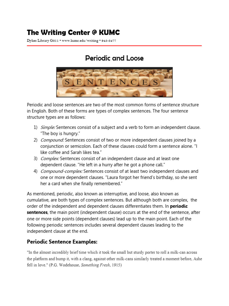 Periodic and Loose Sentences Worksheet | PDF | Language Mechanics | Grammar