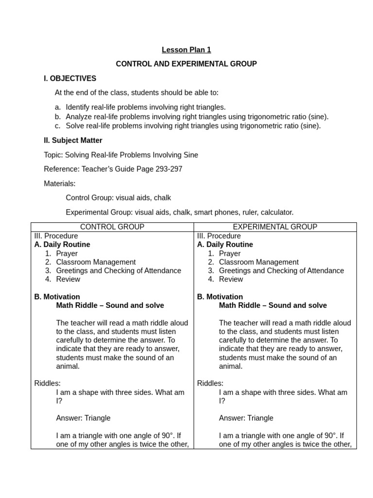 Lesson Plan 1 ( sine) | PDF | Stairs | Trigonometry