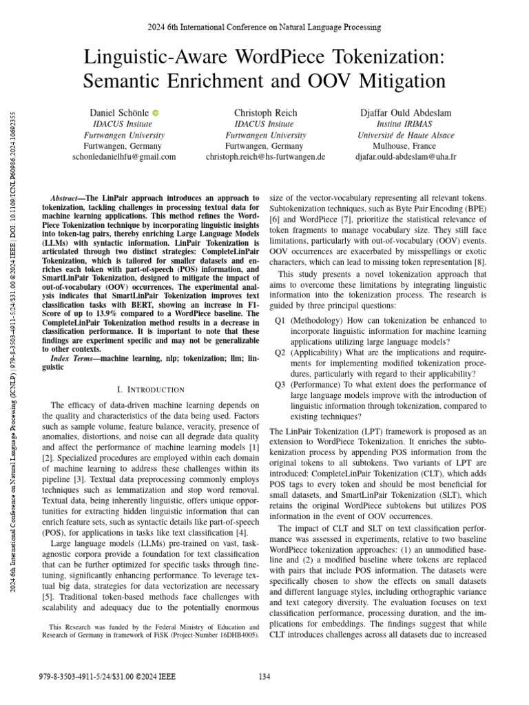 Linguistic-Aware WordPiece Tokenization Semantic Enrichment and OOV Mitigation | PDF ...