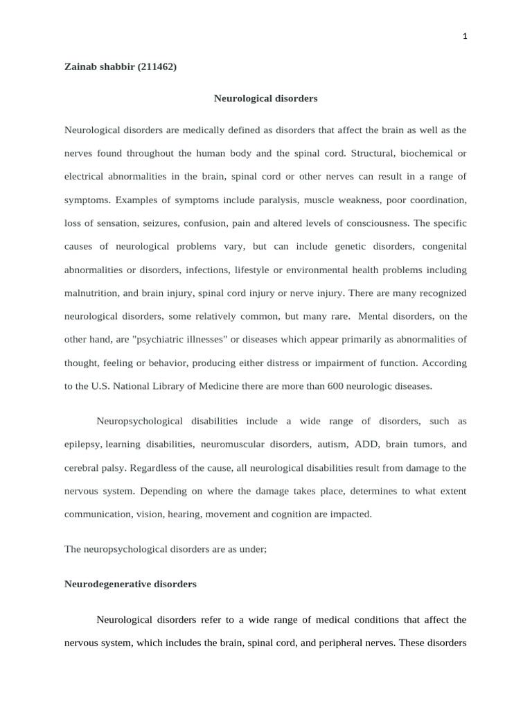 Neuropsychology Assignment | PDF | Neurological Disorders | Dystonia