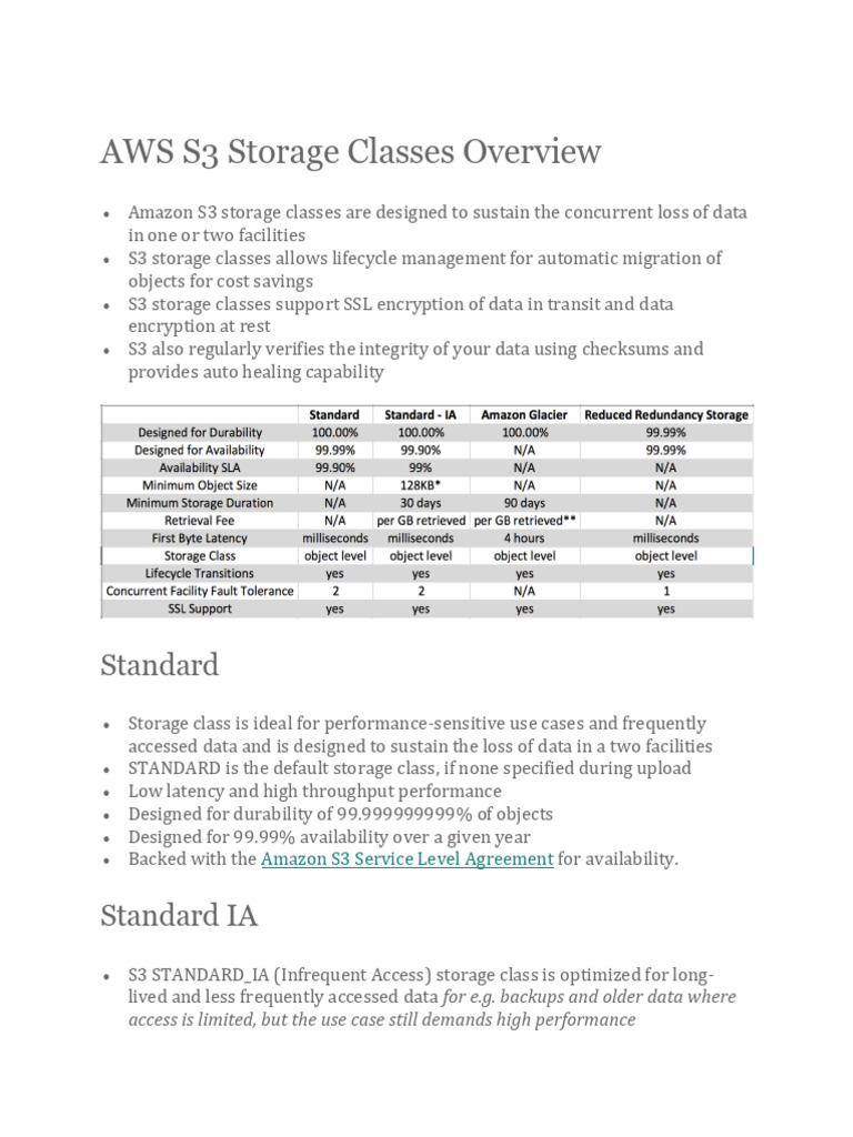 AWS S3 Storage Classes Overview | PDF | Data | Computer Data Storage