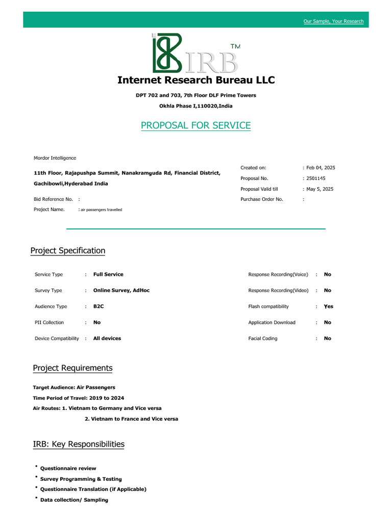 Air Passenger Survey Proposal 2025 | PDF | Marketing Research