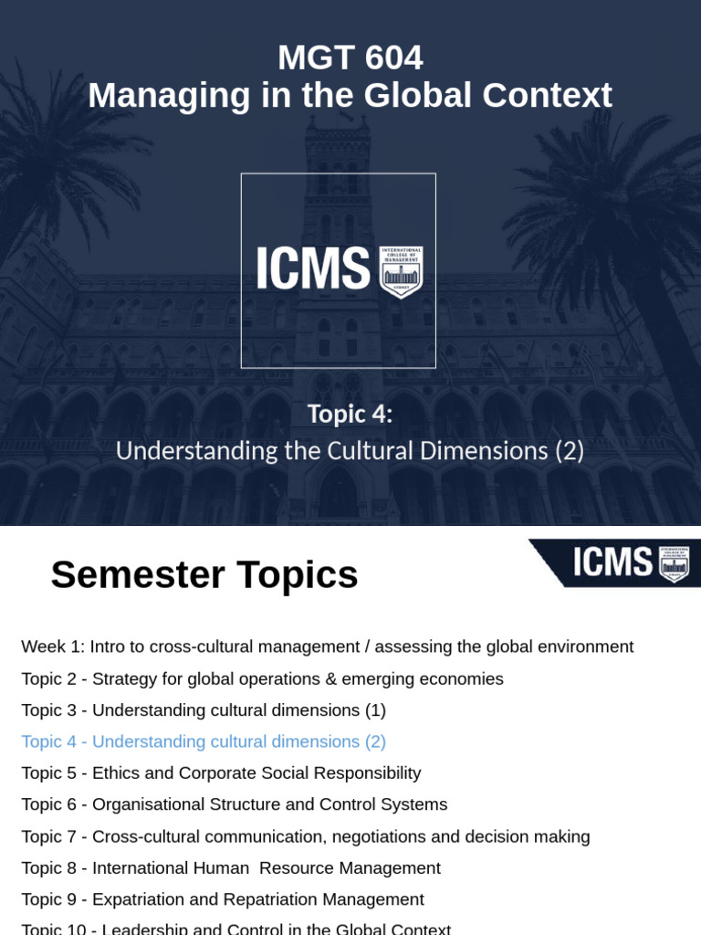 MGT604 Topic 4 Lecture - Understanding Cultural Dimensions - 2 | PDF ...