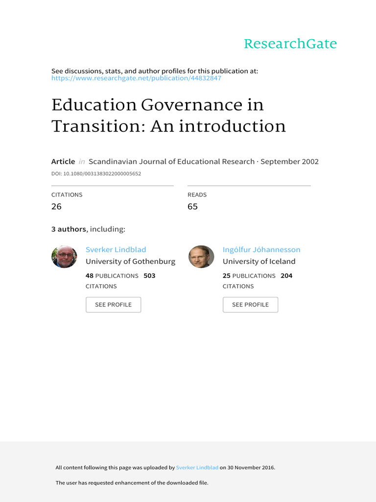 Education Governance in Transition An in | PDF | Nordic Countries ...
