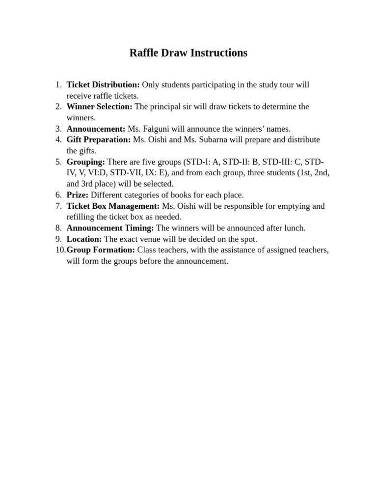Raffle Draw Instructions | PDF