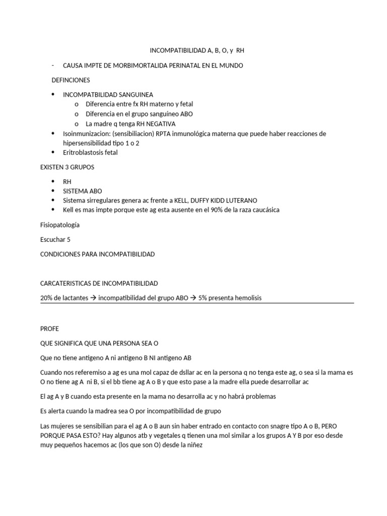 INCOMPATIBILIDAD A.B.O y RH | PDF | Tipo de sangre | Placenta