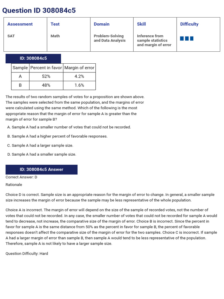 Inference From Sample Statistics and Margin of Error - Section 2 | PDF